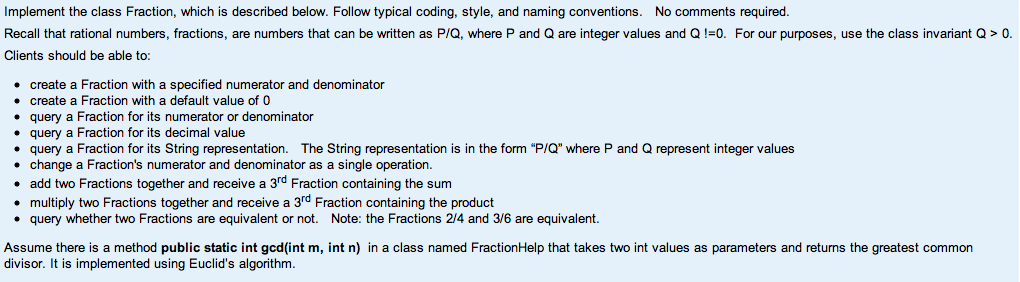 Solved Implement the class Fraction, which is described | Chegg.com