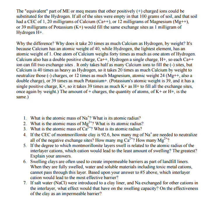 Solved The "equivalent" part of ME or meq means that other | Chegg.com