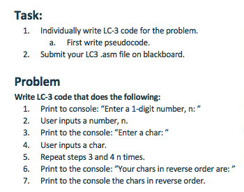 Task: 1. Individually write LC-3 code for the | Chegg.com