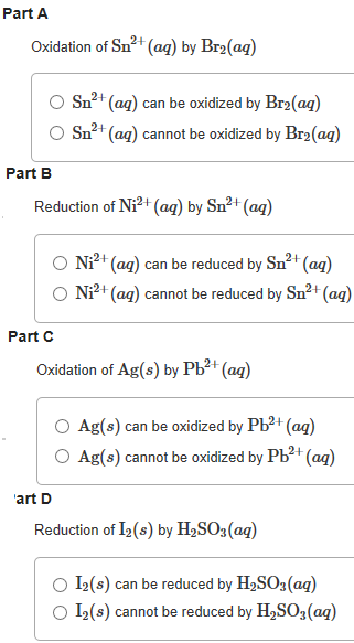 Solved Oxidation of Sn2+ (aq) by Br2(aq) Sn2+(aq) can be | Chegg.com