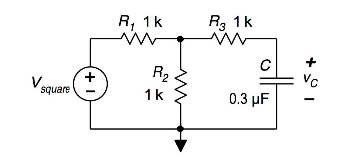 Solved The circuit shown bellow the source is a square wave | Chegg.com