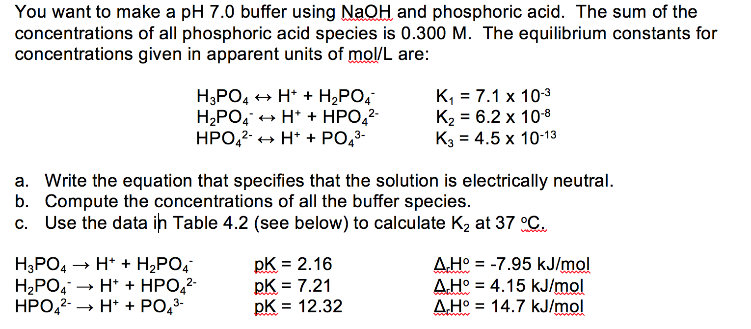 Solved You want to make a pH 7.0 buffer using NaOH and | Chegg.com