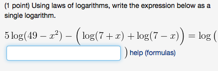 Solved (1 point) Using laws of logarithms, write the | Chegg.com