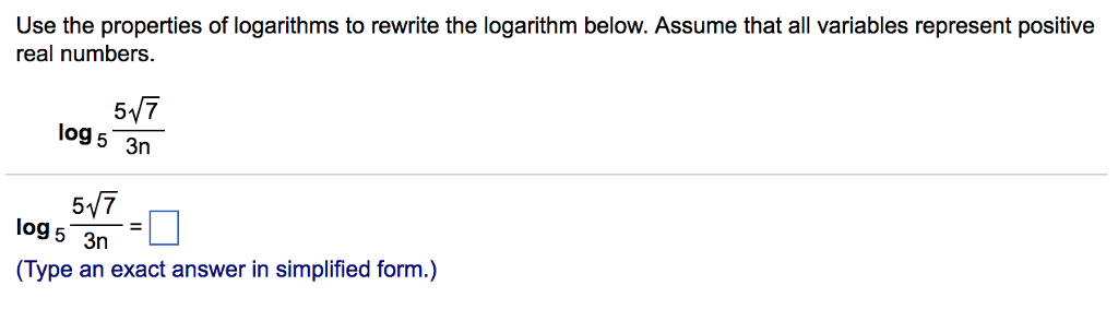 Solved Use the properties of logarithms to rewrite the | Chegg.com