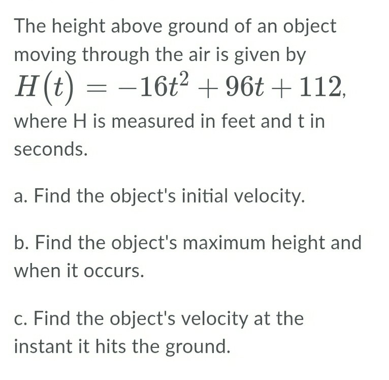 Solved The height above ground of an object moving through | Chegg.com