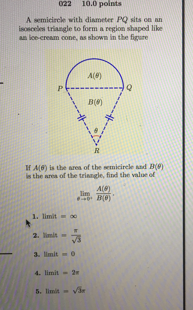 Solved 022 10.0 points A semicircle with diameter PQ sits on | Chegg.com