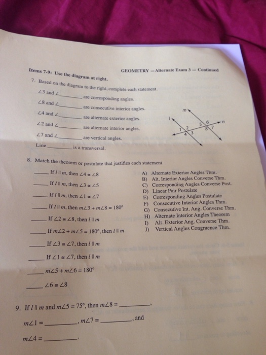 Solved Items 7-9: Use GEOMETRY-Alternate Exas 3-Continued | Chegg.com