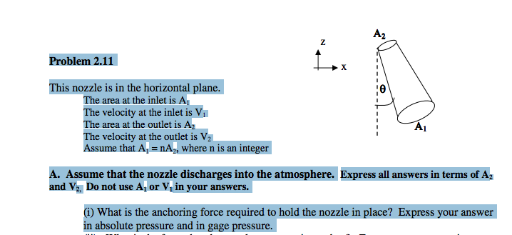 Solved Fluid Mechanics This nozzle is in the horizontal | Chegg.com