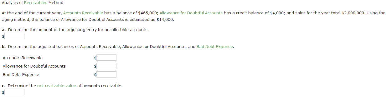 Solved Analysis of Receivables Method At the end of the | Chegg.com