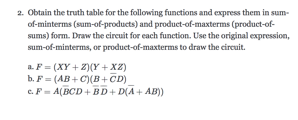 Solved 2 Obtain The Truth Table For The Following Functions
