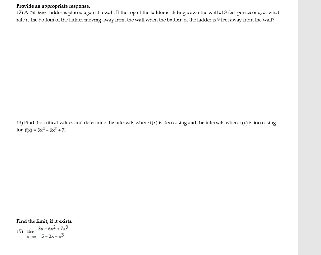 Solved Provide an appropriate response. 12) A 26-foot ladder | Chegg.com