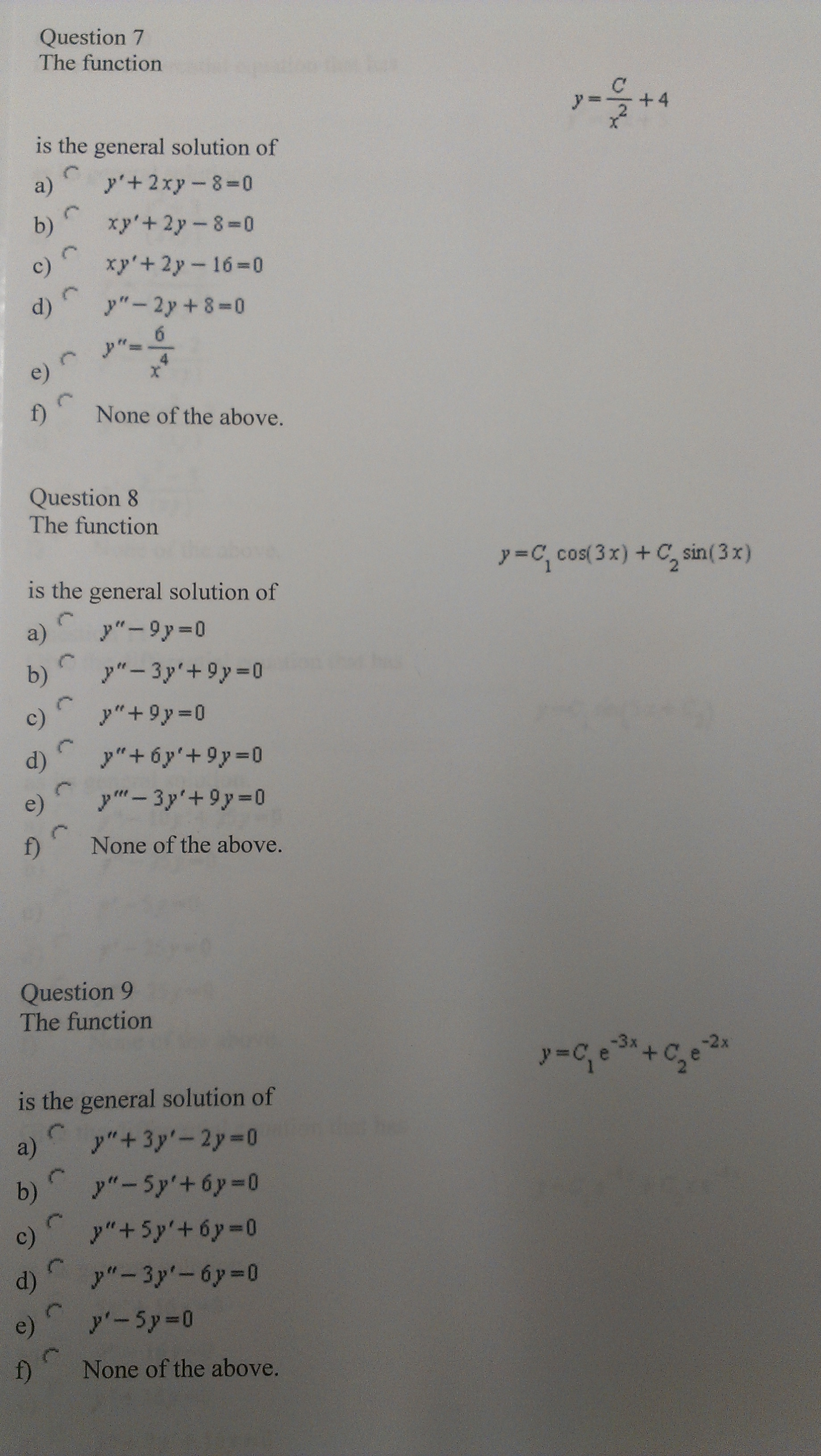 Solved The function y = C/x2 + 4 is the general solution of | Chegg.com