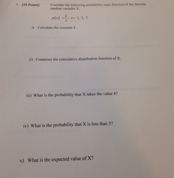 Solved Consider the following probability mass function of | Chegg.com