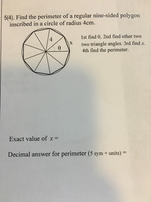 Solved Find the perimeter of a regular nine-sided polygon | Chegg.com