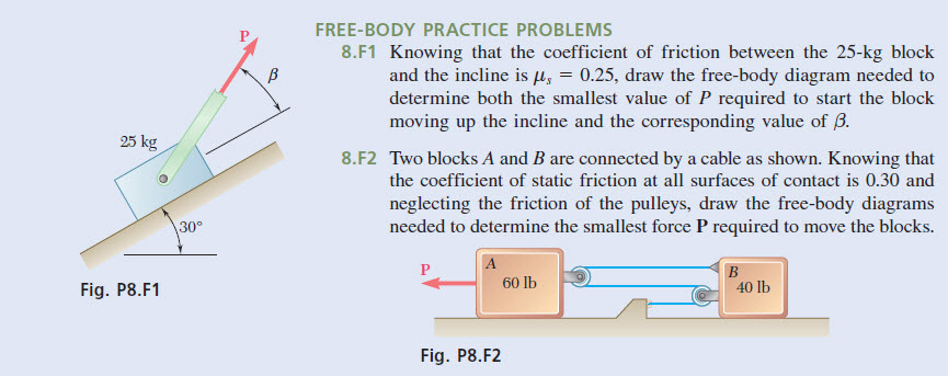 Solved FREE-BODY PRACTICE PROBLEMS 8.F1 Knowing that the | Chegg.com