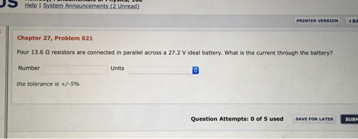 Solved: PRINTER VERSION BACK NEXT Chapter 27, Problem 049 ... | Chegg.com
