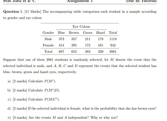 Solved Stat 3502 B&C Assignment I Due In Iutorial Question | Chegg.com