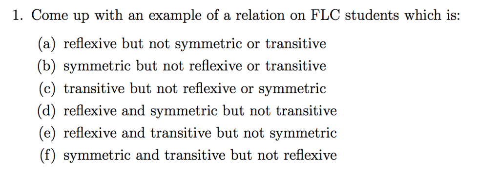 Solved Come up with an example of a relation on FLC students | Chegg.com