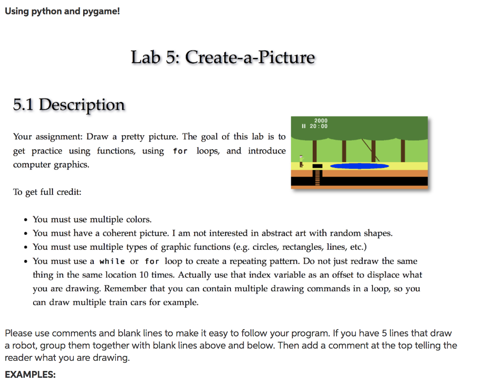 Using python and pygame! Lab 5: Create-a-Picture 5.1 | Chegg.com