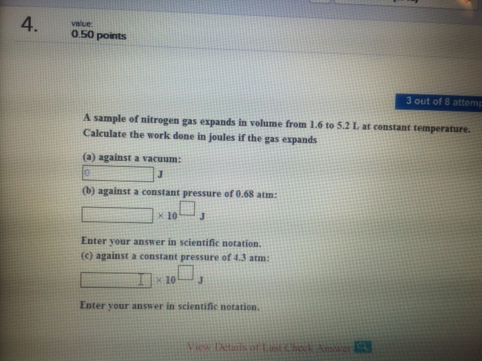 Solved A sample of nitrogen gas expands in volume from 1.6 | Chegg.com