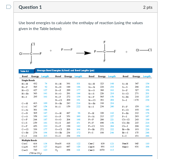 Solved Question 1 Use bond energies to calculate the | Chegg.com