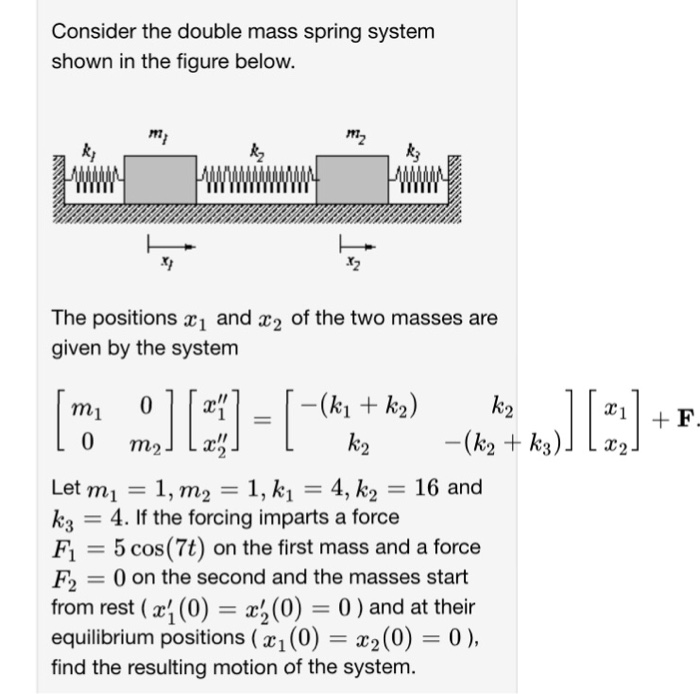 Solved Consider The Double Mass Spring System Shown In The