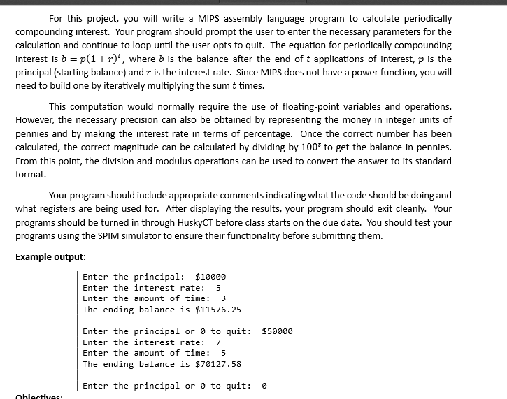 Solved For this project, you will write a MIPS assembly | Chegg.com