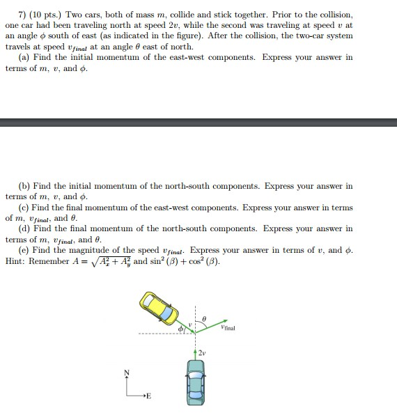 Solved Two cars, both of mass m, collide and stick together. | Chegg.com