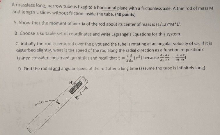 Solved A massless long, narrow tube is fixed to a horizontal | Chegg.com