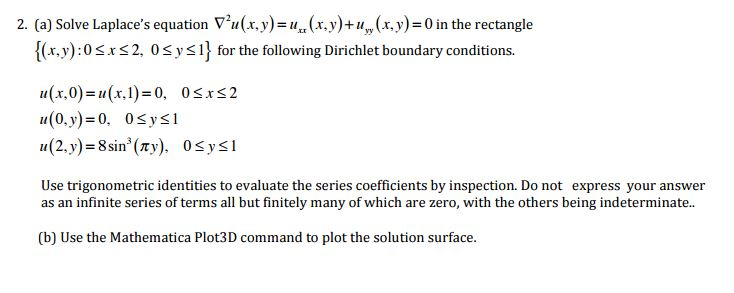 Solved Solve Laplace's equation nabla^2 u(x, y) = u_xx(x, y) | Chegg.com