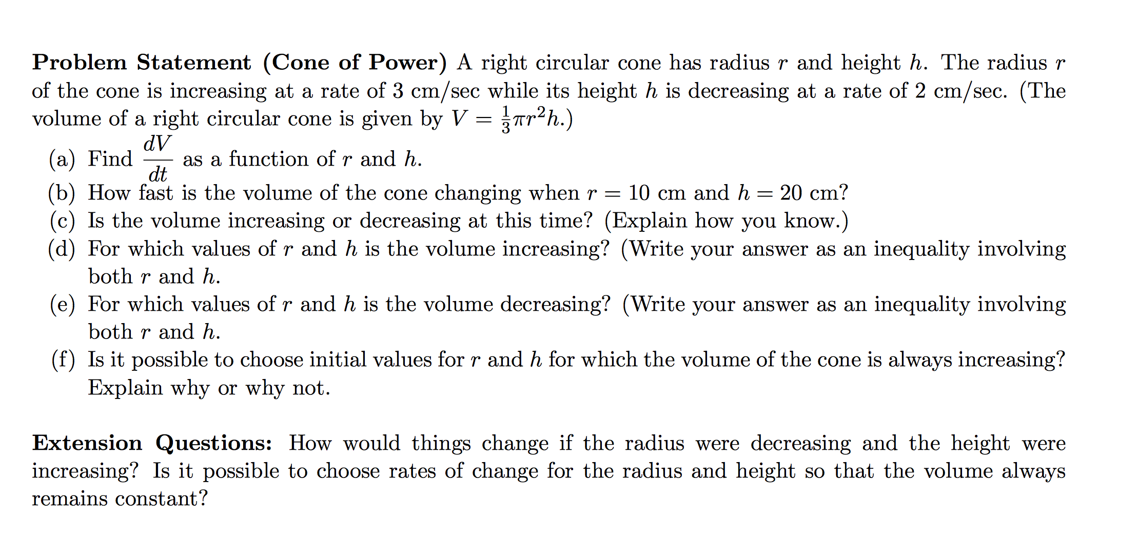 Solved Problem Statement (Cone of Power) A right circular | Chegg.com