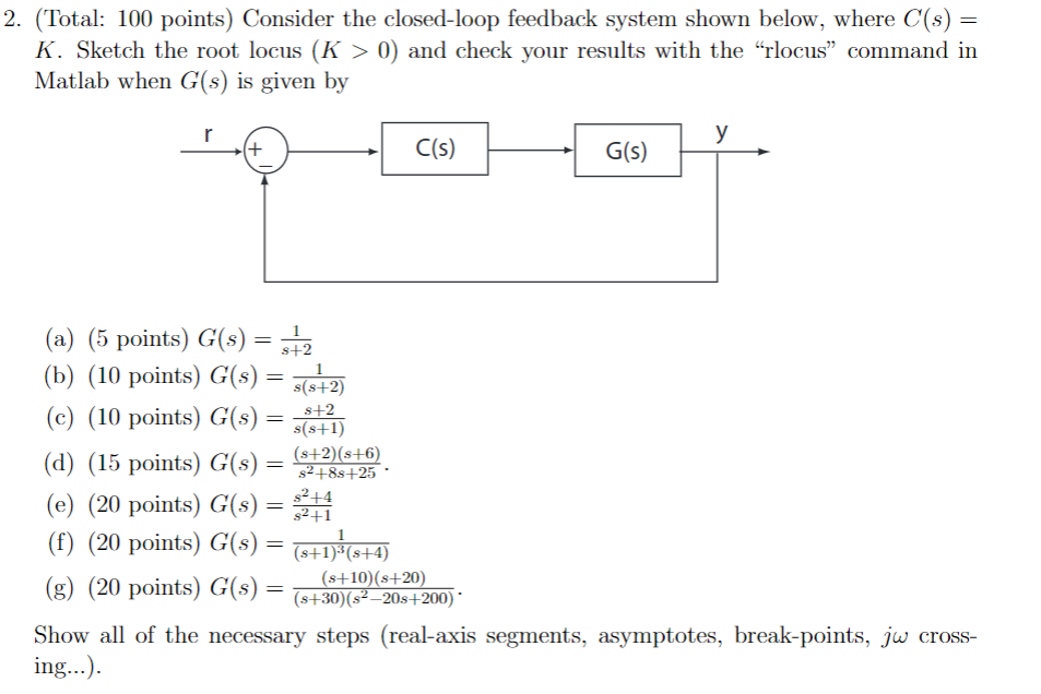 Solved 2. (Total: 100 points) Consider the closed-loop | Chegg.com