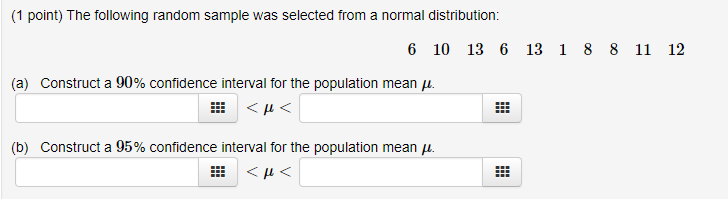 Solved 1 point) The following random sample was selected | Chegg.com