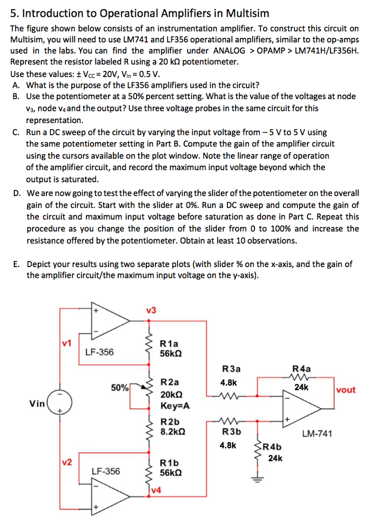 Solved 5. Introduction to Operational Amplifiers in Multisim | Chegg.com