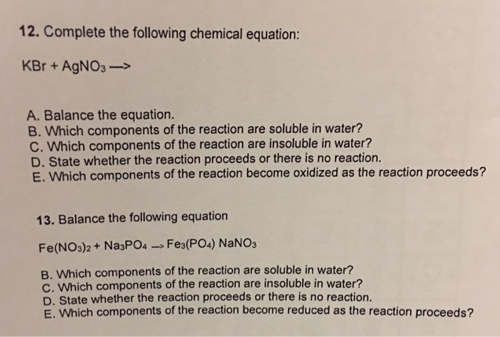 Solved Complete the following chemical equation: KBr + | Chegg.com