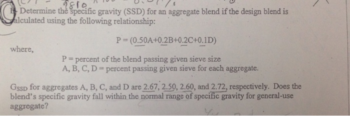 Solved Determine the specific gravity (SSD) for an aggregate | Chegg.com