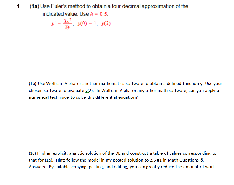 Solved Use Euler's method to obtain a four-decimal | Chegg.com