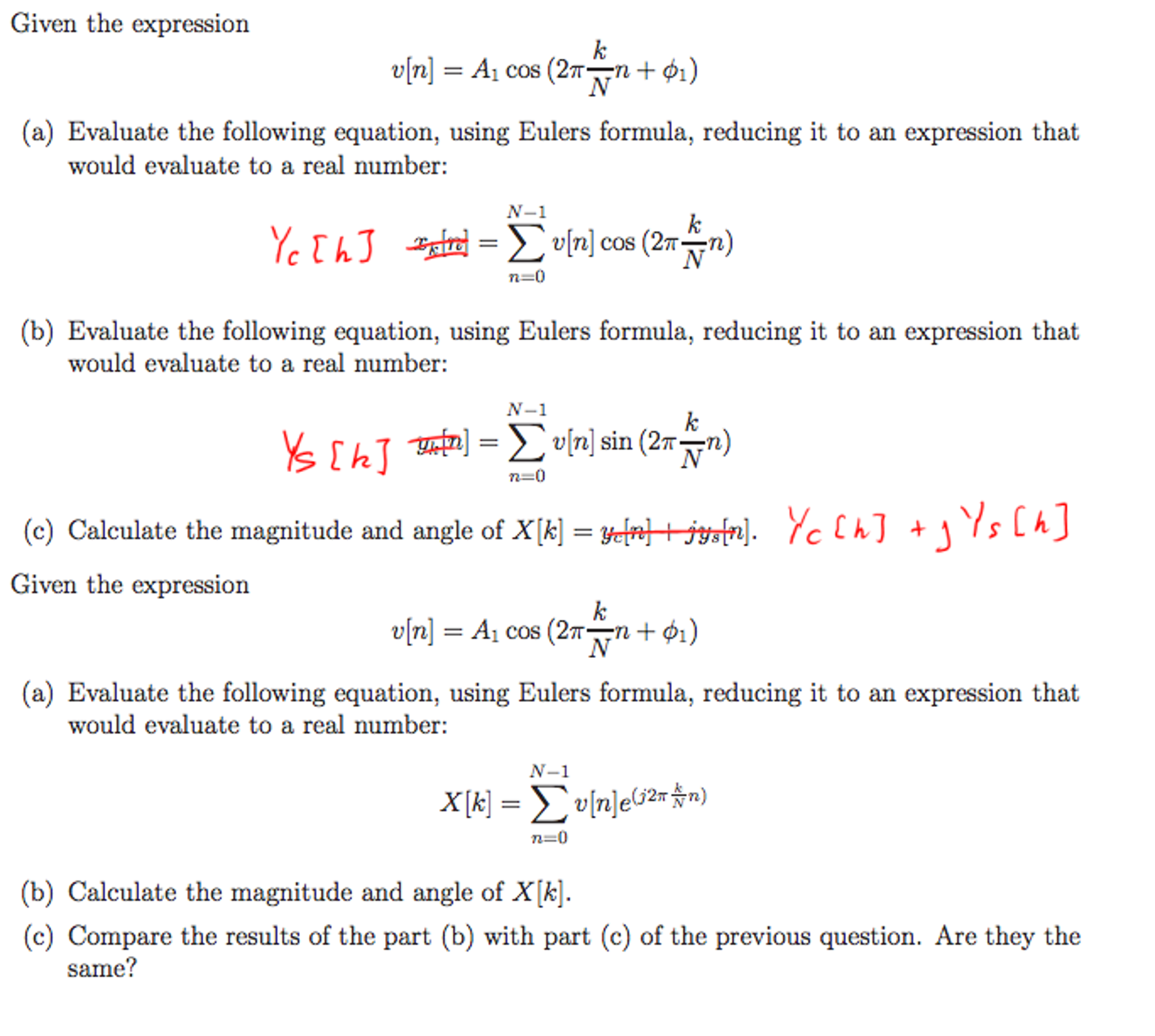 Given the expression v[n] = A_1 cos(2 pi k/N n + | Chegg.com