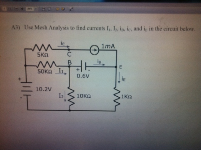 Solved Use Mesh Analysis to find currents I1, I2, iB, iC, | Chegg.com