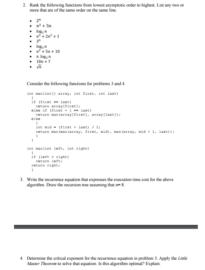 Solved Rank the following functions from lowest asymptotic | Chegg.com