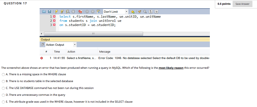 Solved QUESTION 17 0.5 points Save Answer ED Don't Limit 1 | Chegg.com