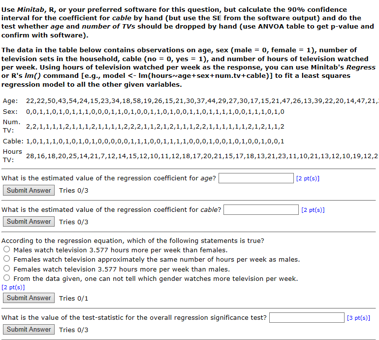 Solved Use Minitab, R, or your preferred software for this | Chegg.com
