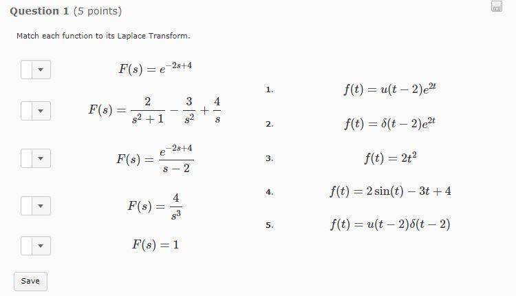Solved Question 1 (5 points) Match each function to its | Chegg.com