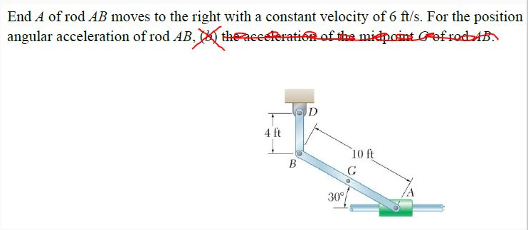 Solved End A of rod AB moves to the right with a constant | Chegg.com