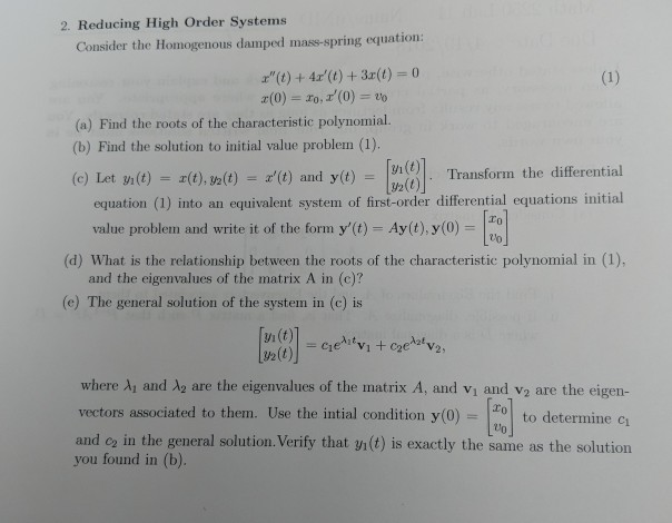 Solved 2. Reducing High Order Systems Consider the | Chegg.com