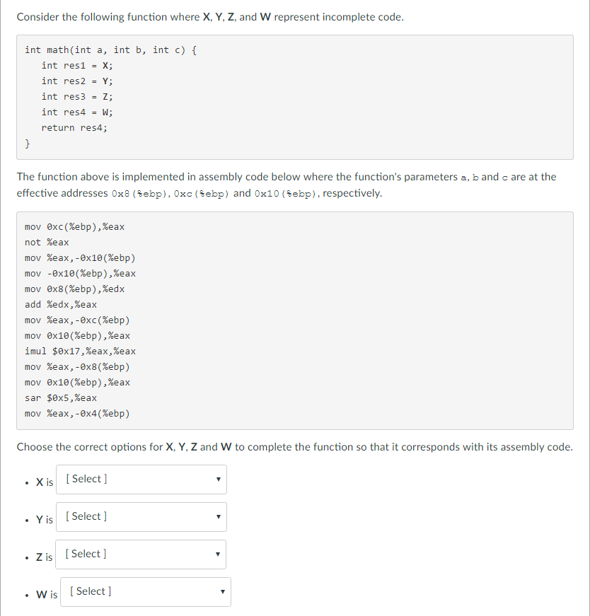 Solved Consider the following function where X, Y, Z, and W | Chegg.com