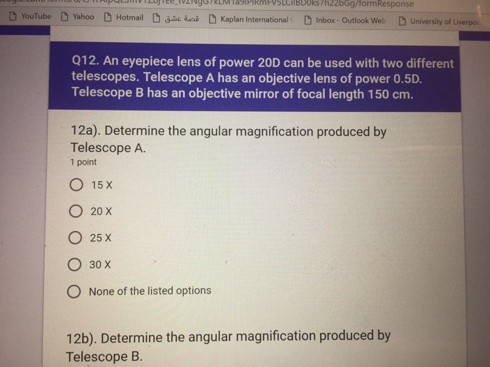 Solved An eyepiece lens of power 20D can be used with two | Chegg.com