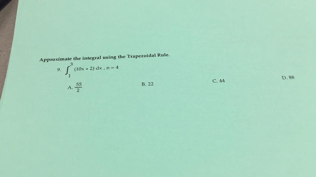Solved Approximate the integral using the Trapezoidal Rule. | Chegg.com