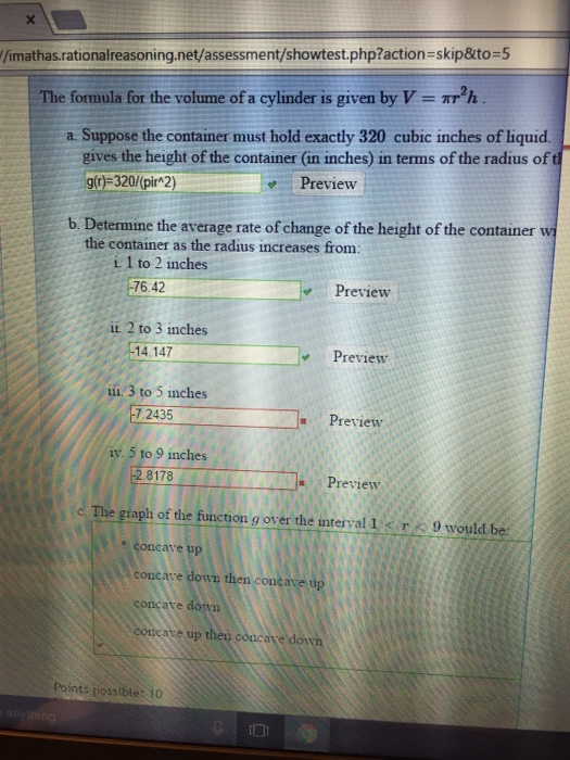 Solved The formula for the volume of a cylinder is given by | Chegg.com