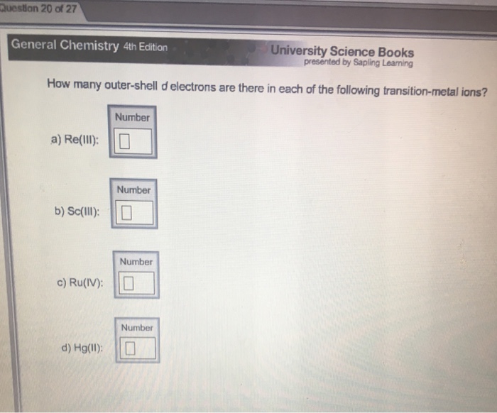 Solved How many outer-shell d electrons are there in each of | Chegg.com